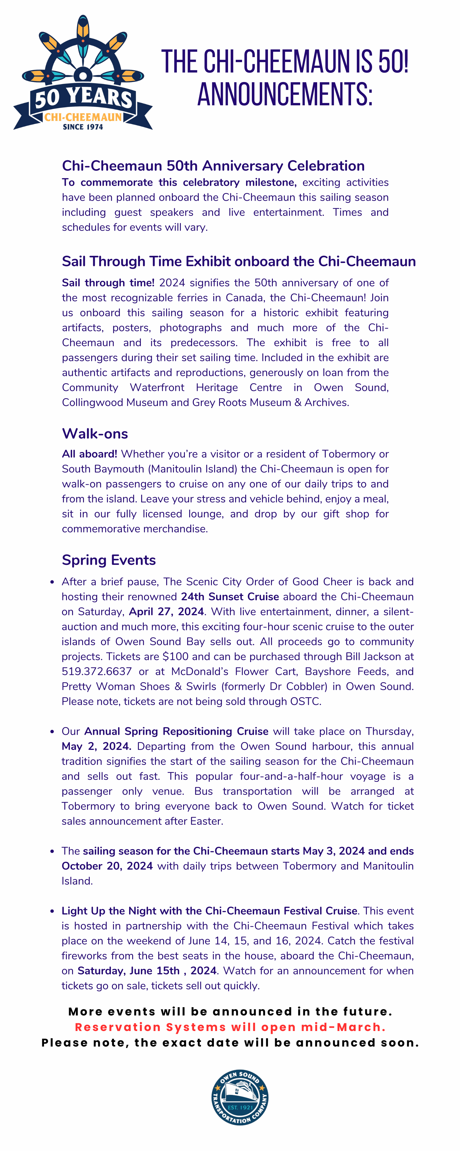 Chi-Cheemaun’s 50th Anniversary! - Owen Sound Transportation Company