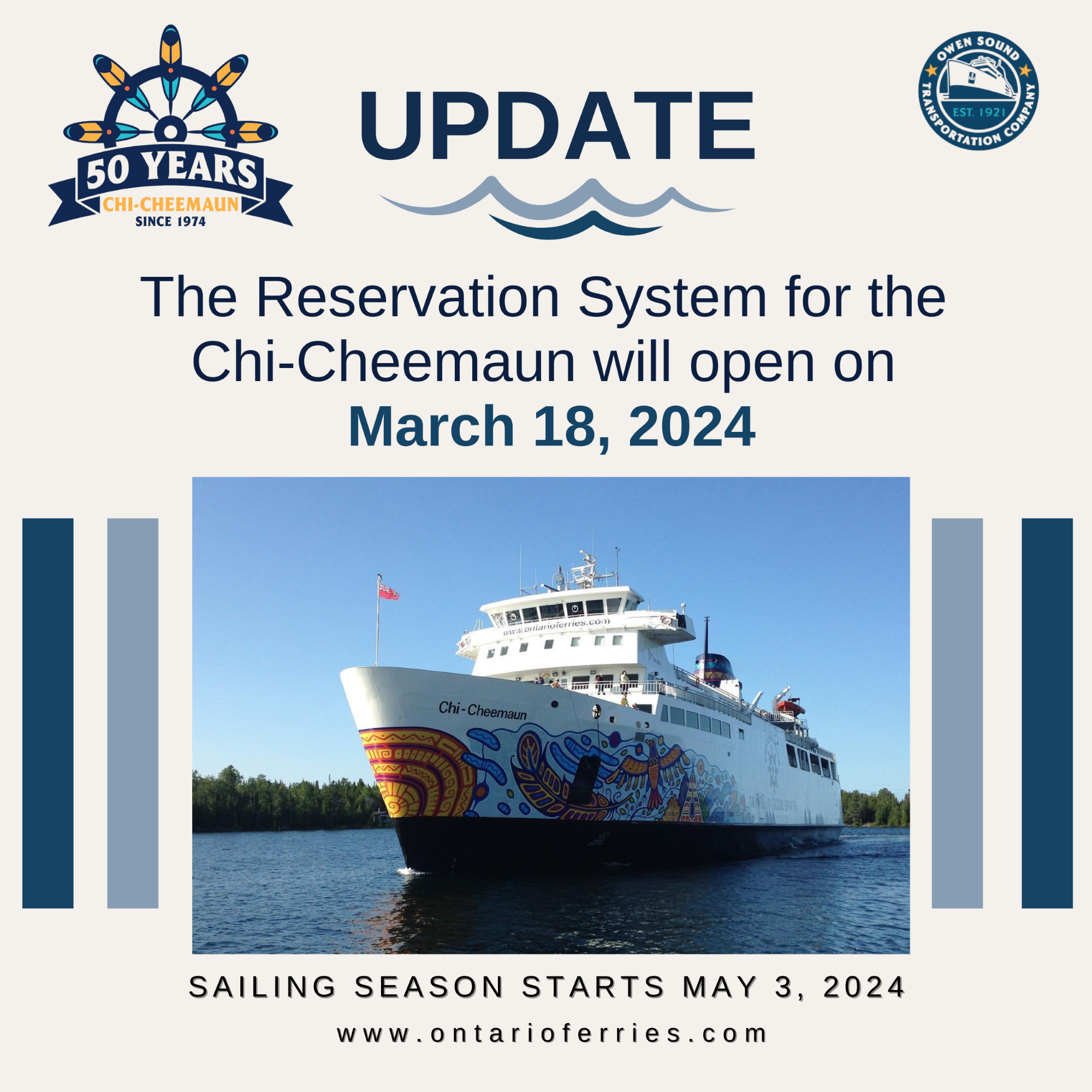 Update: The Reservation System for the Chi-Cheemaun will open March 18 ...