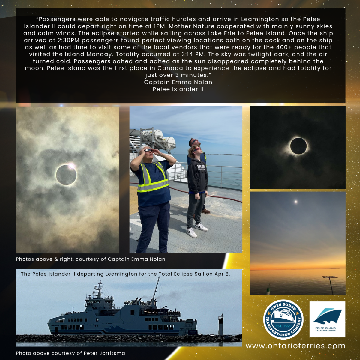 TOTAL SOLAR ECLIPSE SAIL - Pelee Islander II - Owen Sound ...